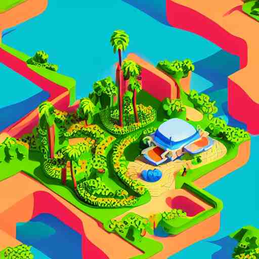 isometric island land on neon background, isometric invironment ...