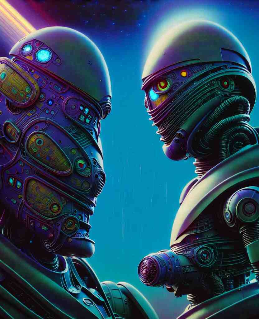 cinematic portrait of one robot, faded colors, exotic alien feat ...