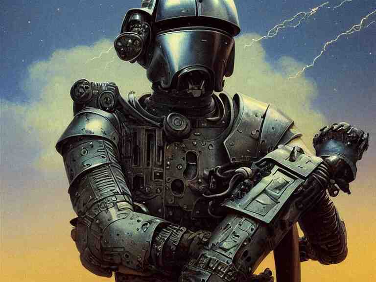 a detailed portrait painting of a bounty hunter in combat armou ...