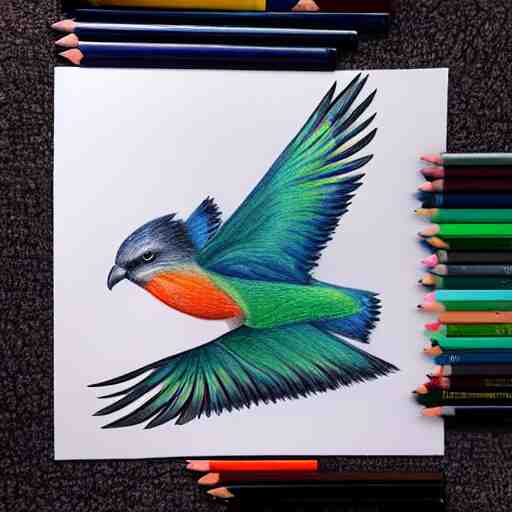 a color pencil drawing of a bird by natalia rojas, wingspan, hig ...