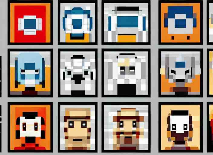 a 3 - by - 3 grid of 9 framed closeup face portraits of cute evi ...