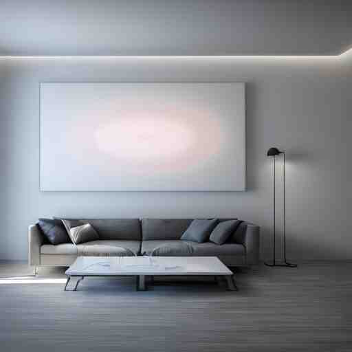 : abstract paintings on wall in white art studio with modern arc ...