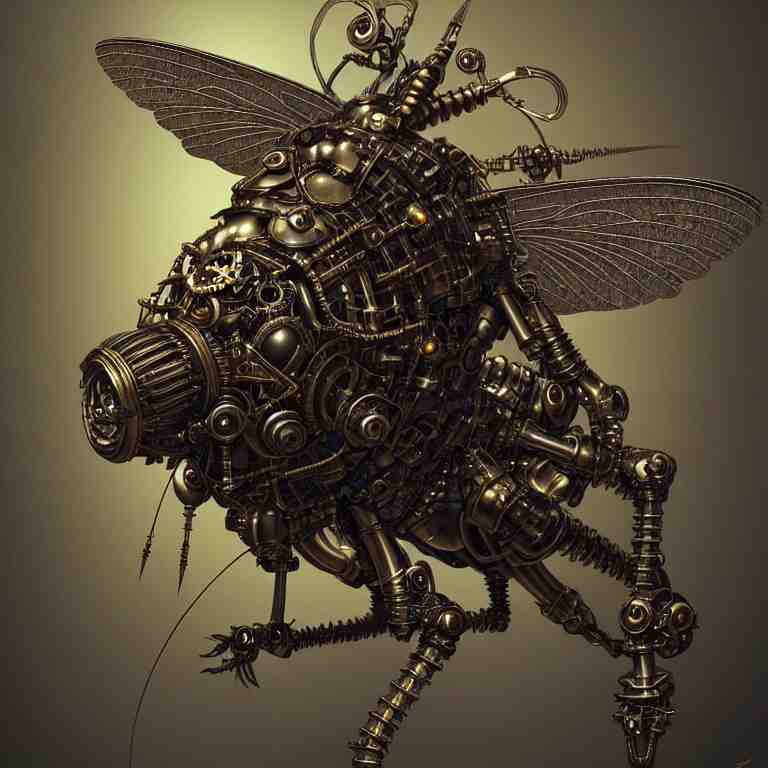 steampunk cybernetic biomechanical fly with wings, 3 d model, un ...