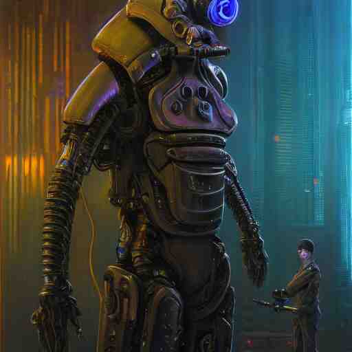 rat in cyberpunk protective suit, exotic alien features, robotic ...