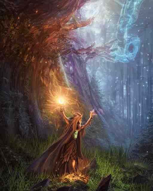 Hedgehog magus, gaia, nature, fairy, forest background, magic th ...