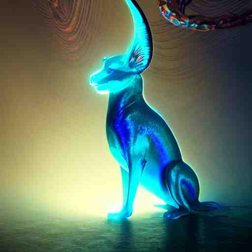 iridescent opalescent animal, backlit, warm tones, bioluminescen ...