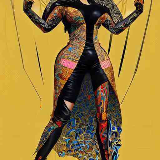 full body long shot of kim kardashian in a futuristic kimono, un ...