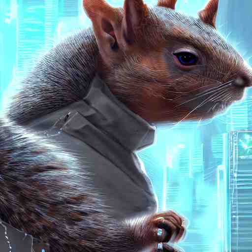 cyberpunk squirrel, cyborg, intricate, digital painting, artstat ...