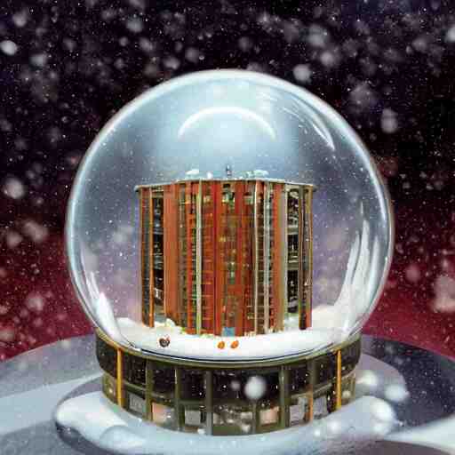 a snow globe with a soviet apartment building in it, rending on ...
