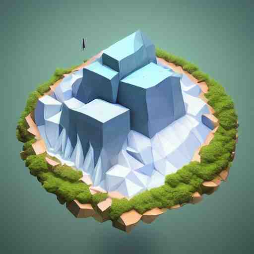 low poly art of new york as a floating island in the sky, low po ...