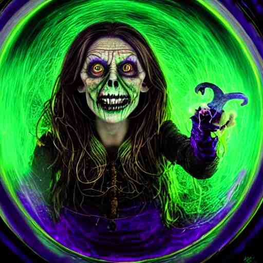 a portrait of a scary ugly witch that is brewing a wicked potion ...