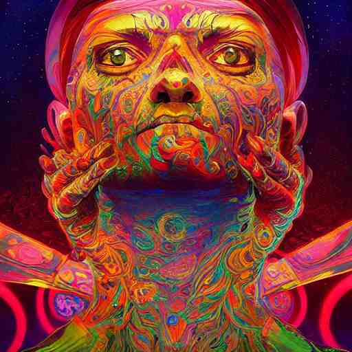 An extremely psychedelic experience, colorful, surreal, dramatic ...
