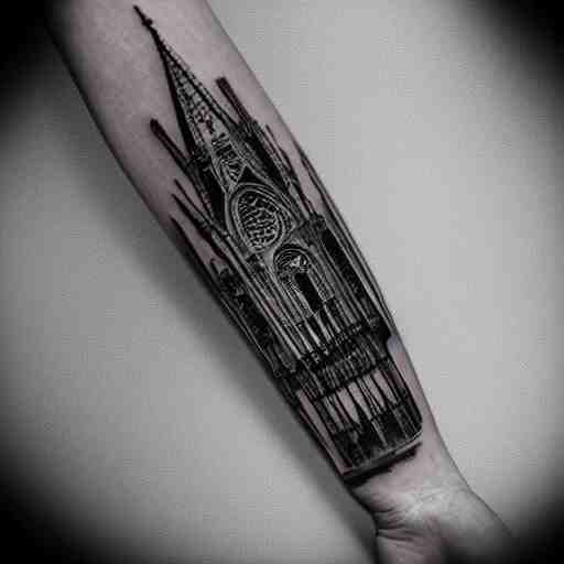 tattoo of a gothic cathedral. Black and white, 4k, photorealisti ...