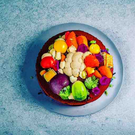 photo of a cake with vegetables toppings - Arthub.ai