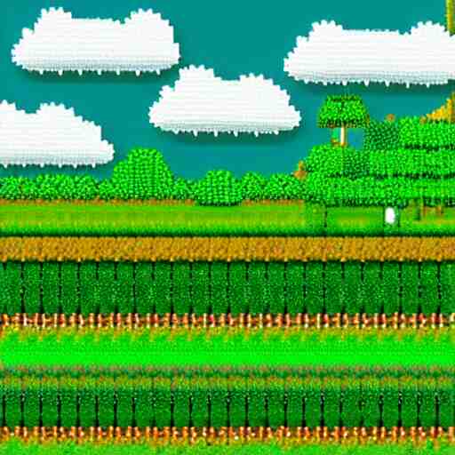 8-Bit Green Meadows with azure sky - Arthub.ai