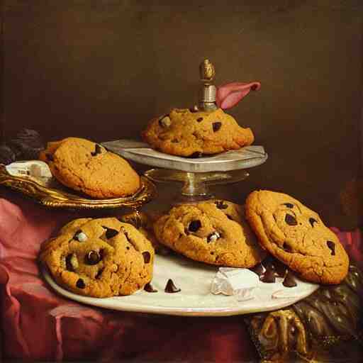 opulent banquet of plates of freshly baked chocolate chip cookie ...